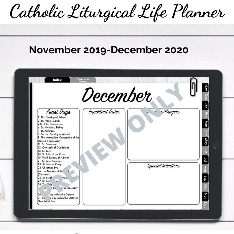 2020 Catholic Liturgical Life Digital Planner Monochrome Goodnotes ...