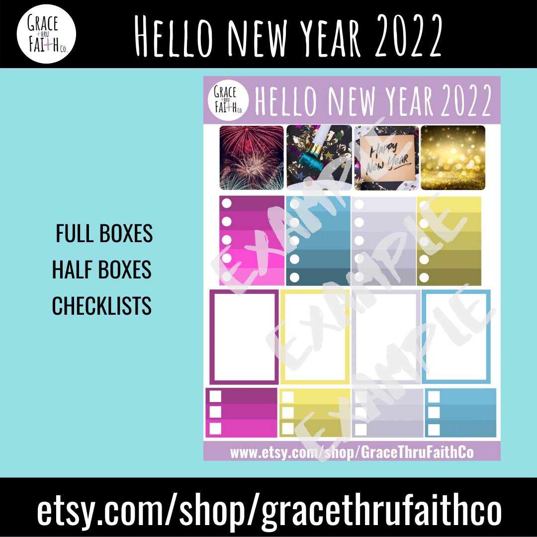 New Years 2022 Digital Planner Stickers | Pre-cropped Stickers ...