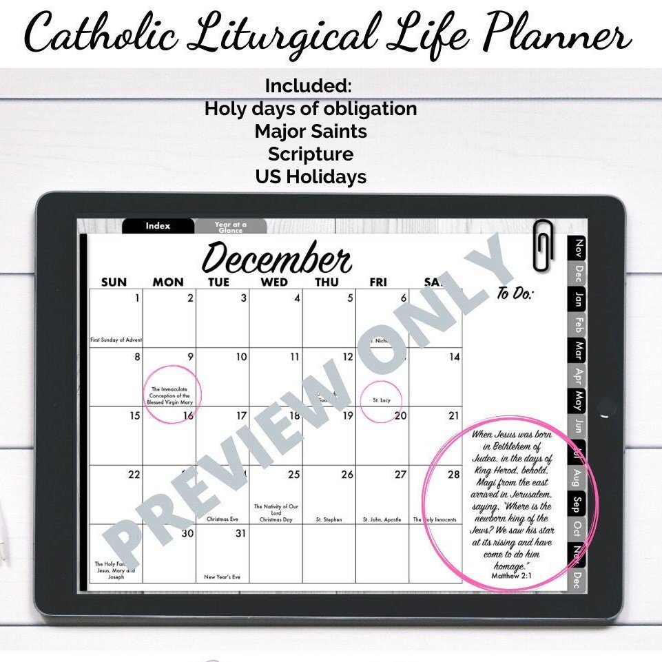 2020 Catholic Liturgical Life Digital Planner Monochrome Goodnotes ...