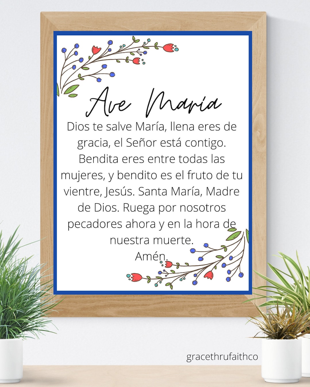 Hail Mary Catholic Prayer Art Printable Spanish 8x10 Printable Wall Art ...
