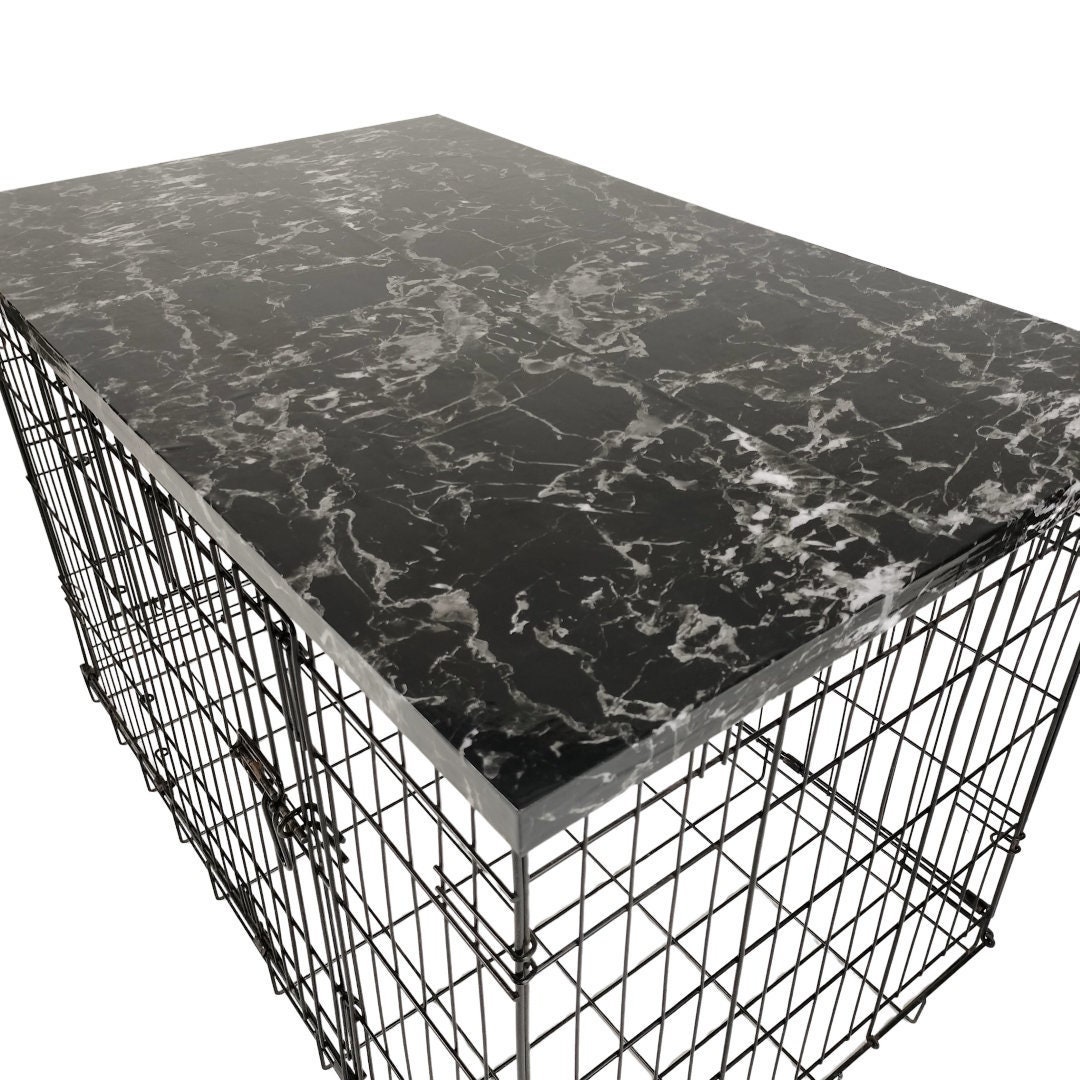 Black Marble Dog Crate Topper: Modern Pet Kennel Cover, Space Saving ...