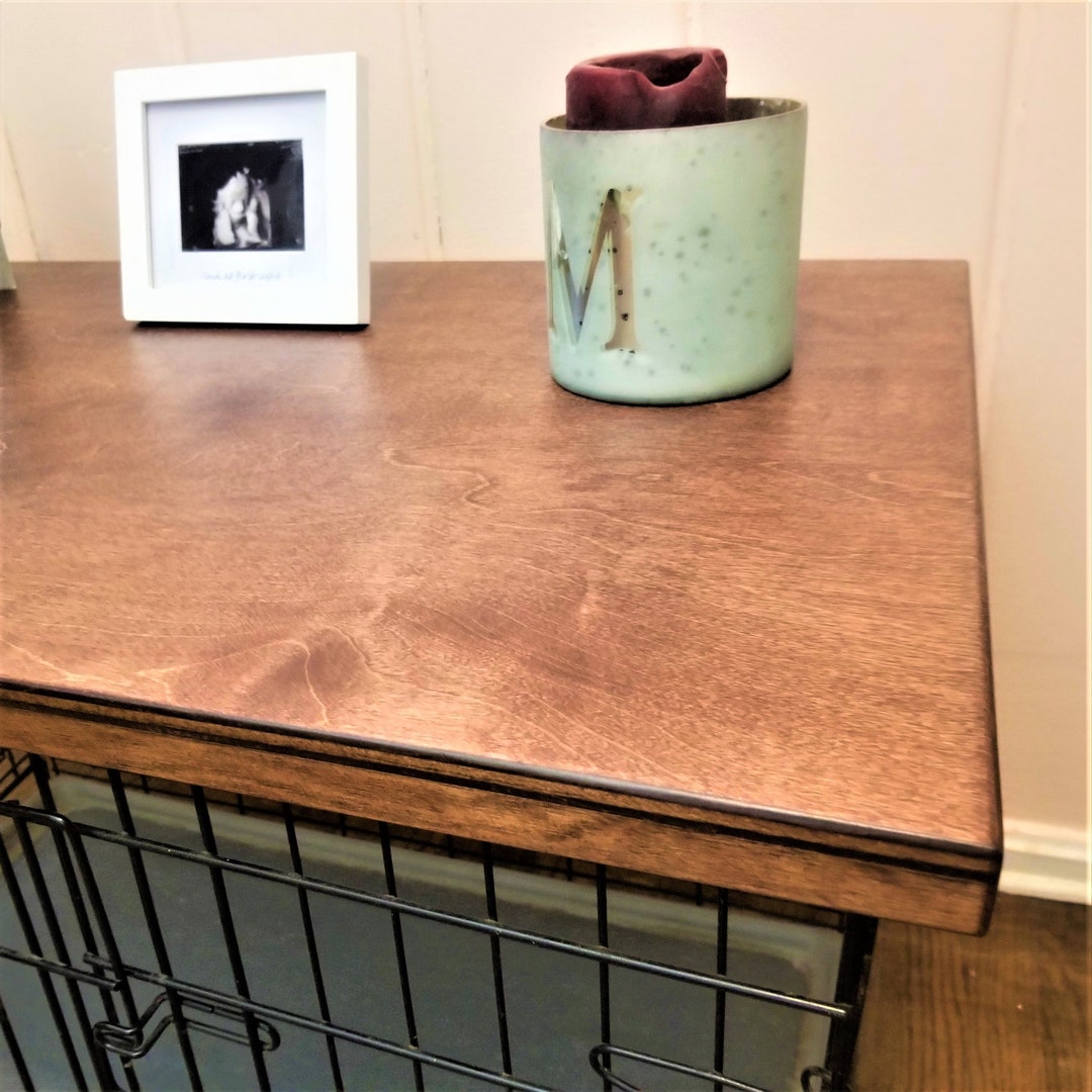 Stylish Wood Dog Crate Topper, Black Cherry Stain - Secure Fit, Pet ...