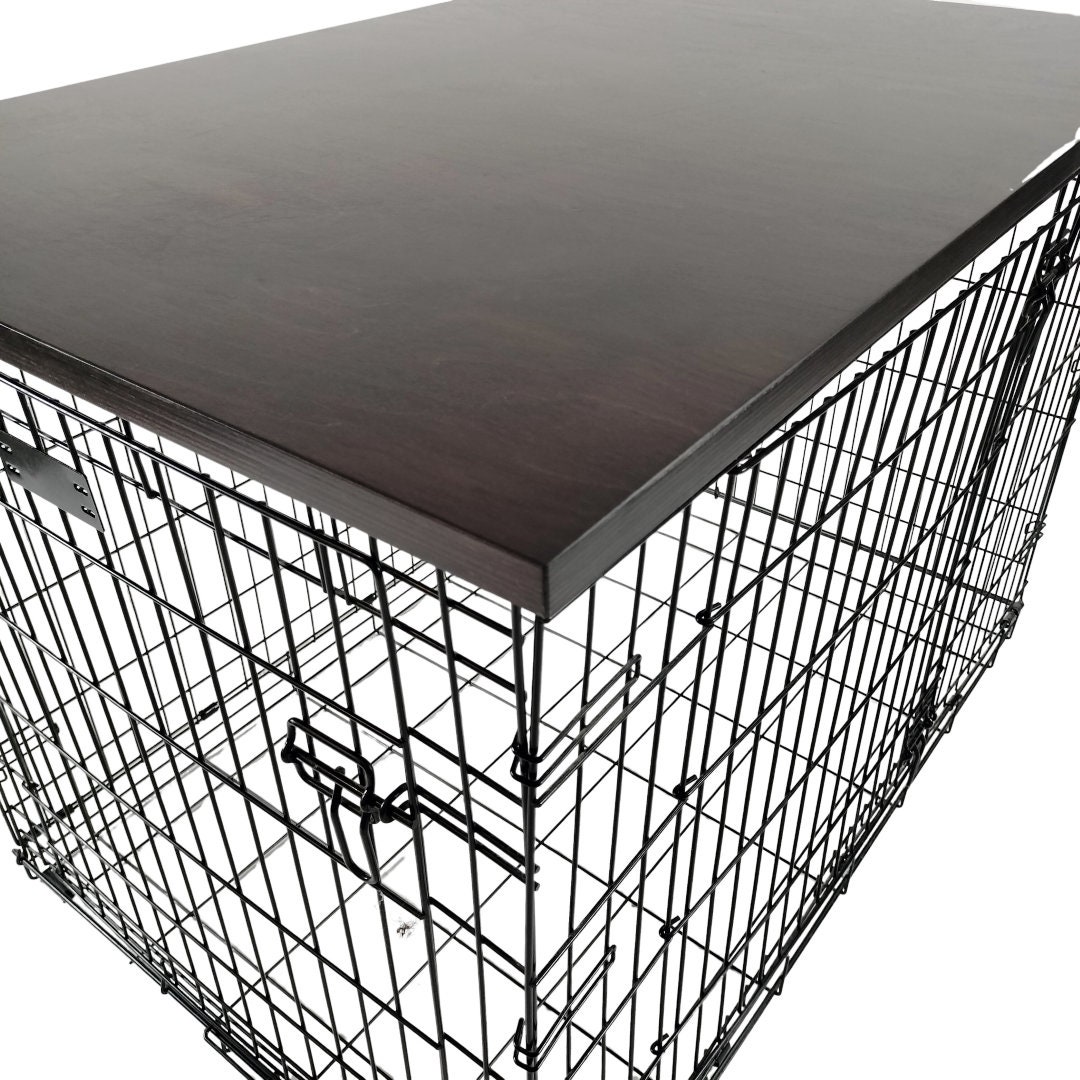 Modern Edge Wood Dog Crate Topper, DARK BROWN Stain, Safety Lip Secure ...