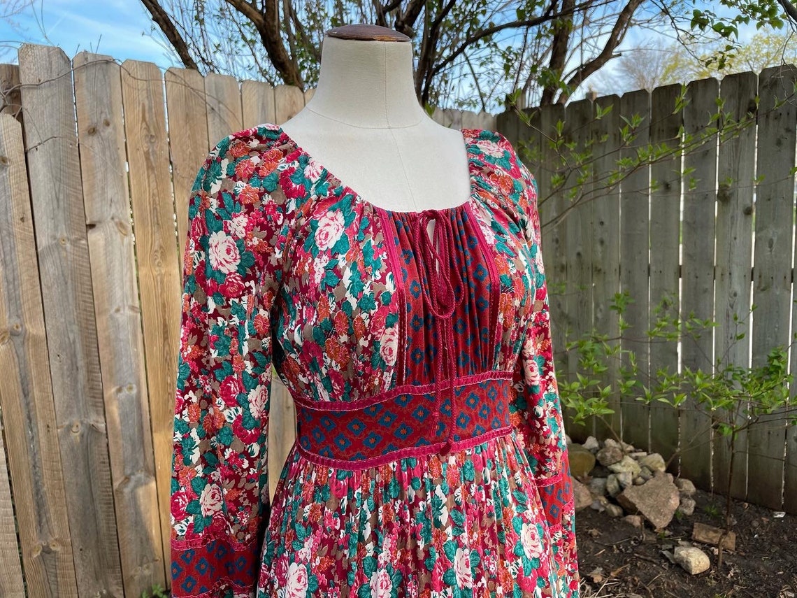 Young Edwardian Style Drawstring Neckline Floral 1970s Prairie - Etsy