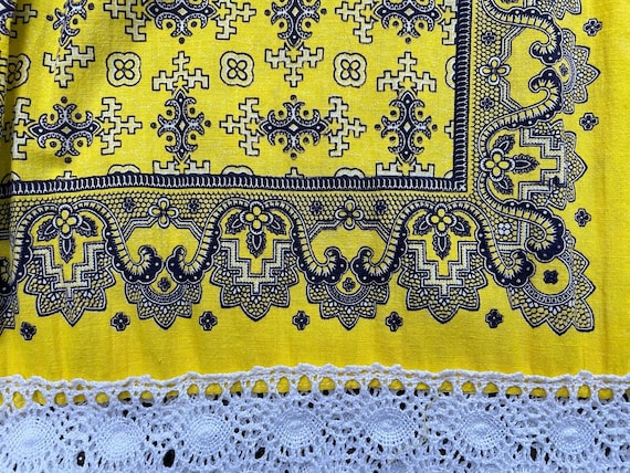 Bright Yellow 1970s Mexican Block Print Bandana Dress… - Gem
