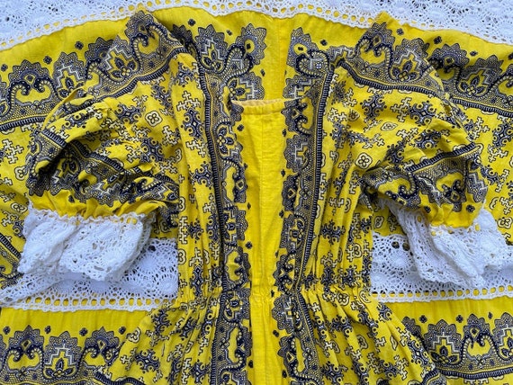 Bright Yellow 1970s Mexican Block Print Bandana Dress… - Gem
