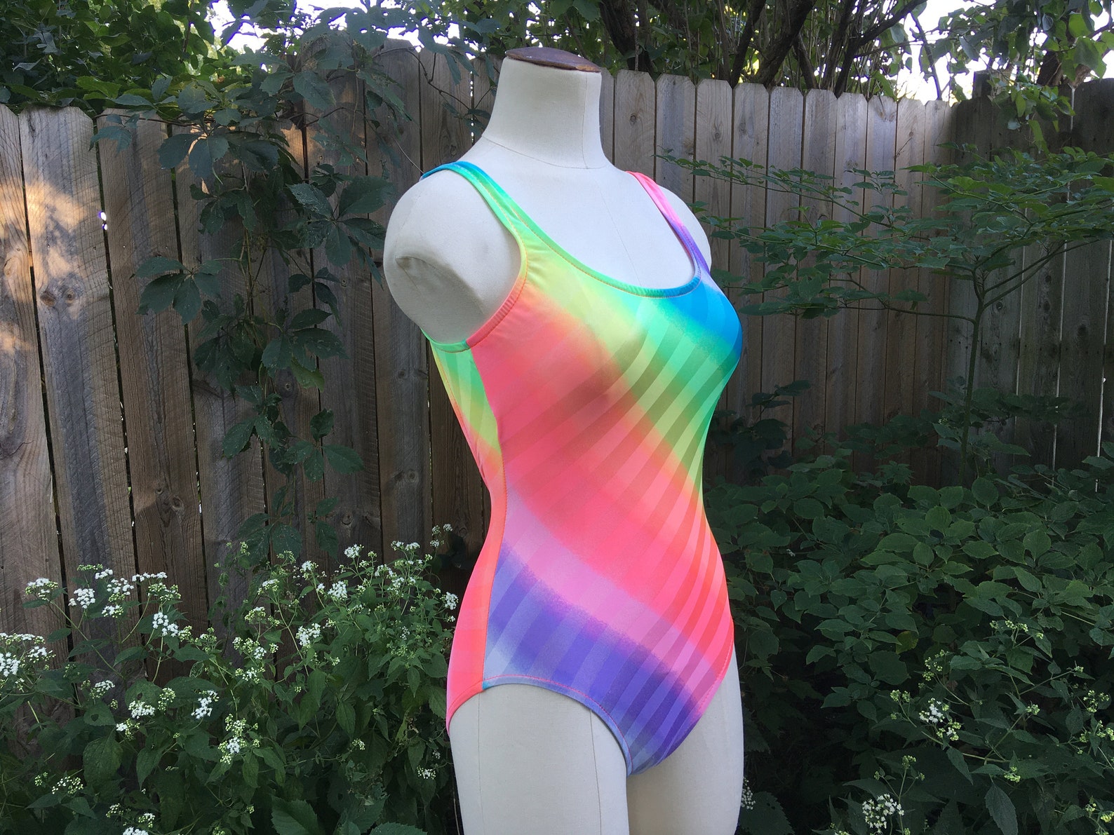 Vintage 80s/90s One Piece Swimsuit Fluorescent Rainbow - Etsy