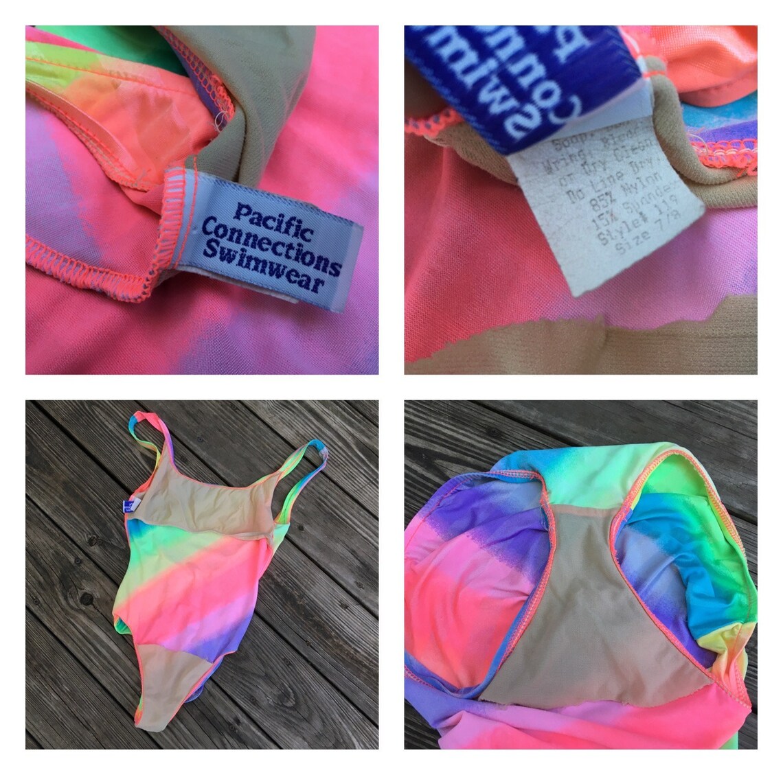 Vintage 80s/90s One Piece Swimsuit Fluorescent Rainbow | Etsy