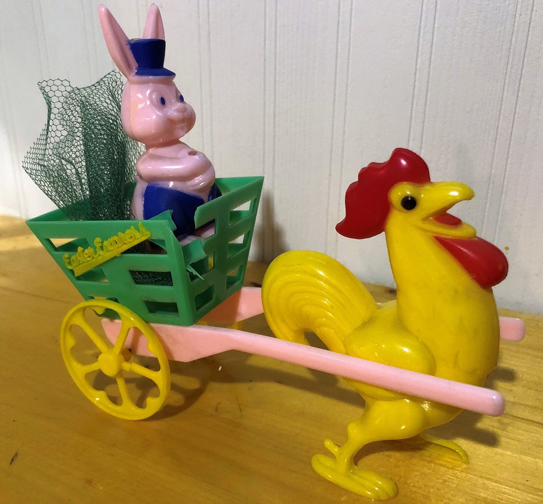 Vintage Rosbro Easter Cart, Rooster Cart, Vintage Easter Bunny Wagon ...