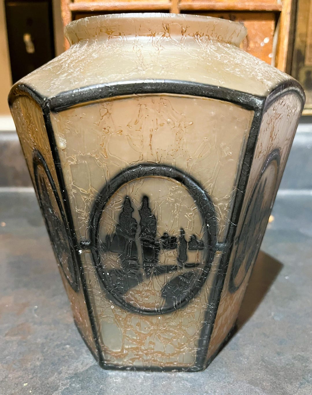 Vintage Amber Crackle Glass Lamp Shade: 6-sided Arts & Crafts ...