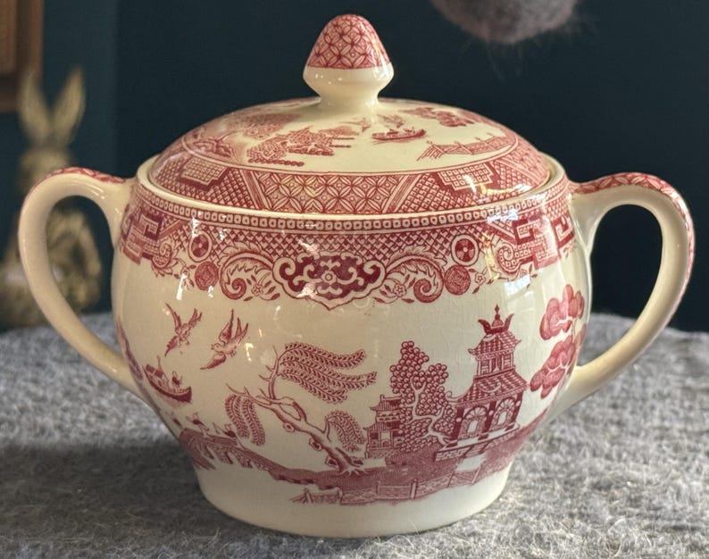 Vintage Red Johnson Bros England - Willow - Cream & Sugar Set - Etsy