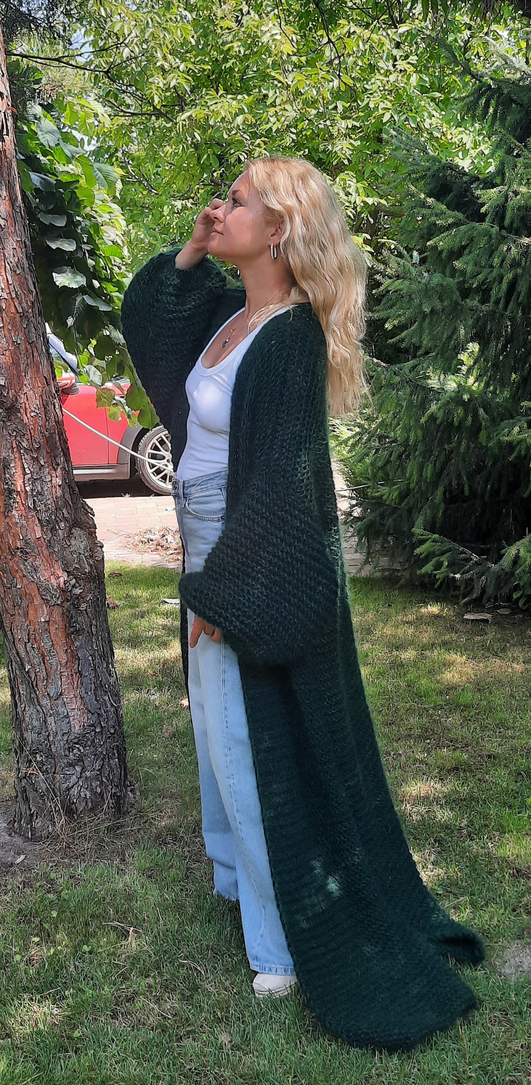 Hand Knit Mohair Maxi Cardigan - Long Green Boho Wool Cardi - Etsy
