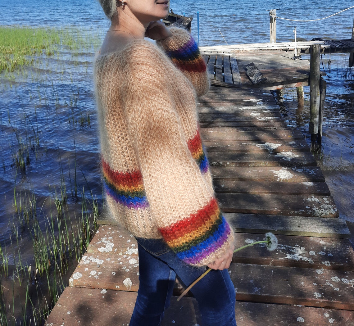 Rainbow Mohair Oversized Sweater Striped Sweater Pride LGBT - Etsy