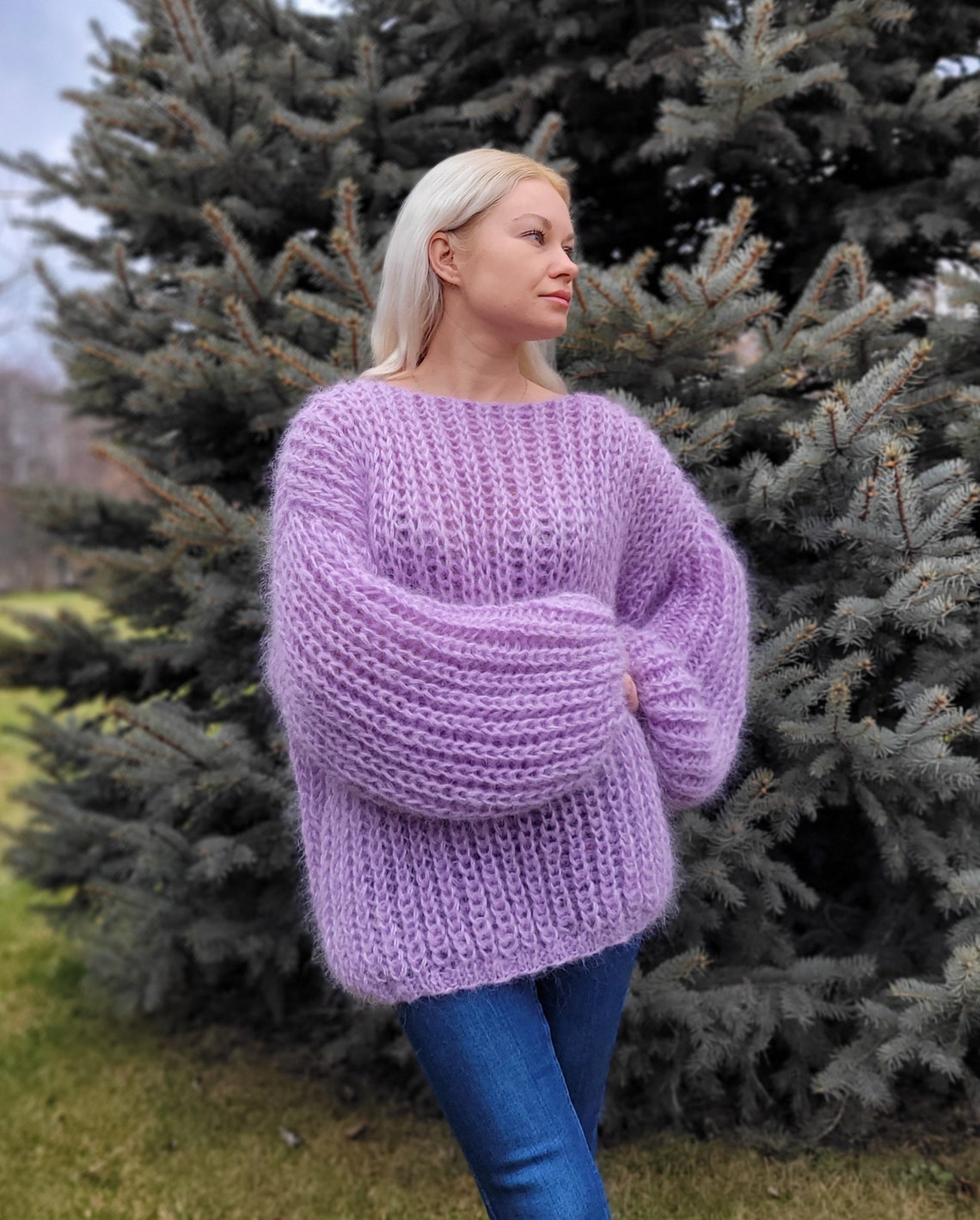 Soft Cozy Oversized Lavender Mohair Sweater Handknitted - Etsy