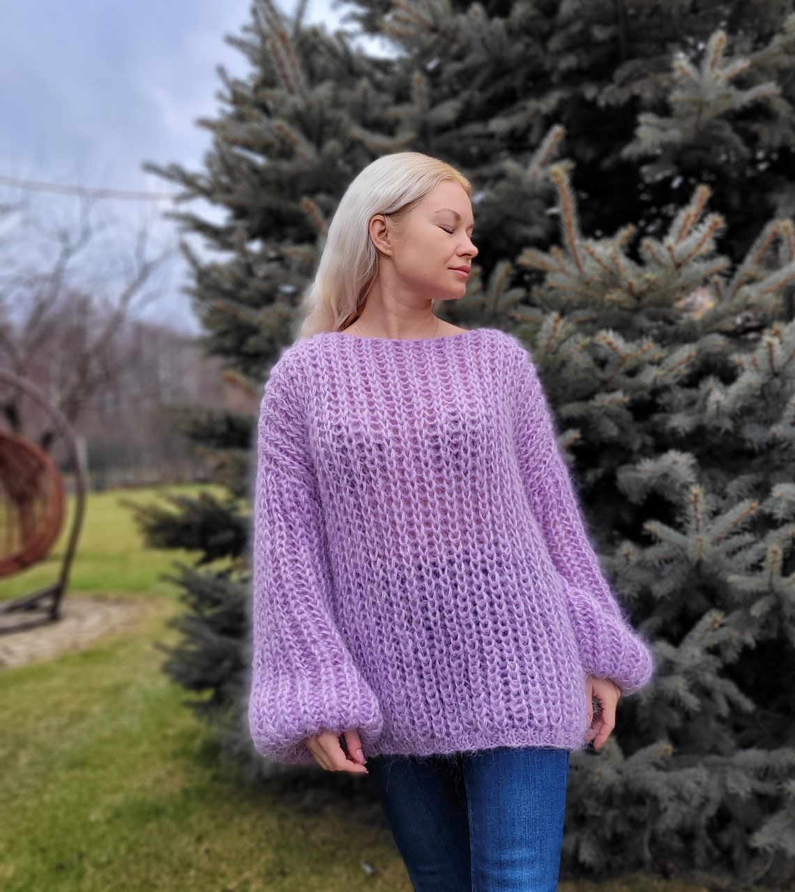Soft Cozy Oversized Lavender Mohair Sweater Handknitted - Etsy