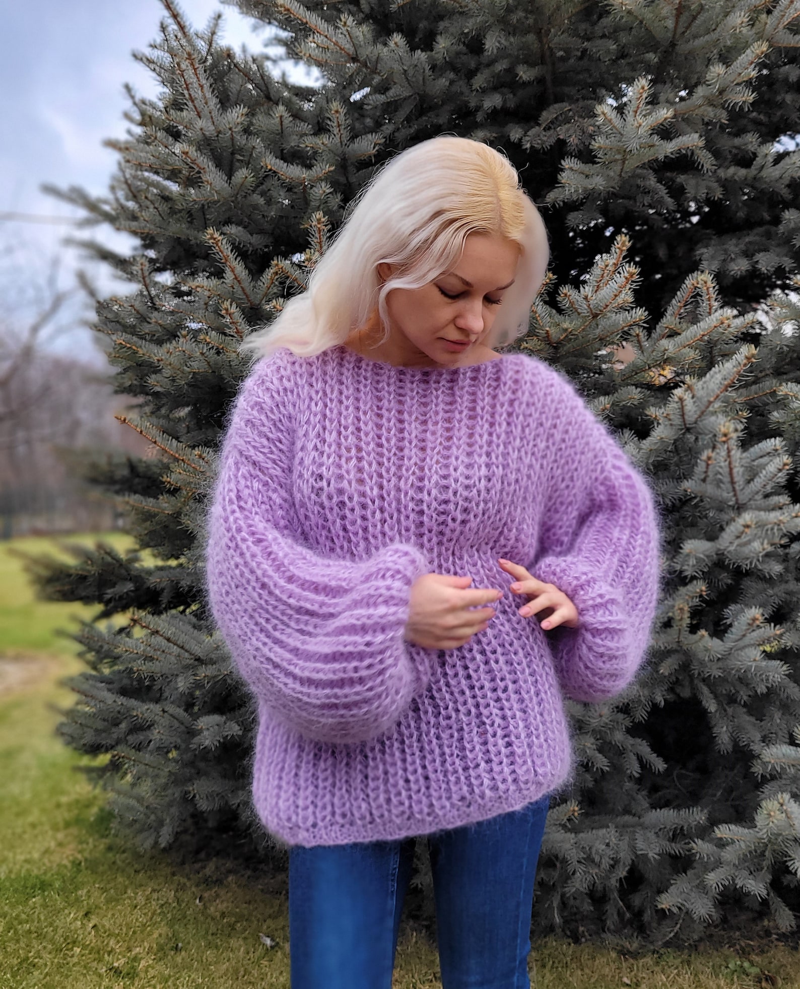 Soft Cozy Oversized Lavender Mohair Sweater, Handknitted Sweater ...