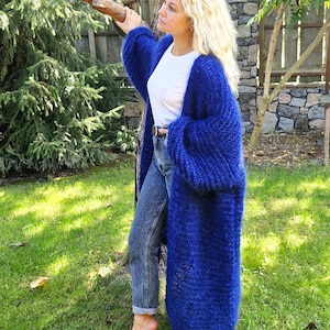 Dark Blue Mohair Maxi Cardigan Long Deep Blue Mohair Cardigan Knitted ...