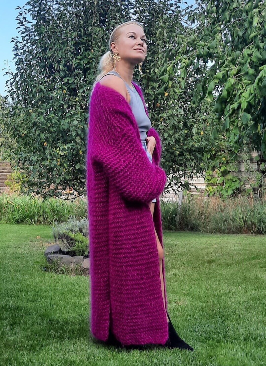 Long Mohair Cardigan, Chunky Knit Cardigan, Knitted Wool Cardigan ...