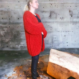 Chunky Oversized Mohair Cardigan, Mohair Red Sweater Hand Knit Coat Red ...