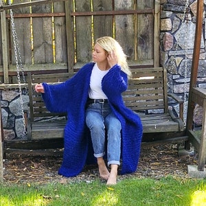 Dark Blue Mohair Maxi Cardigan Long Deep Blue Mohair Cardigan Knitted ...
