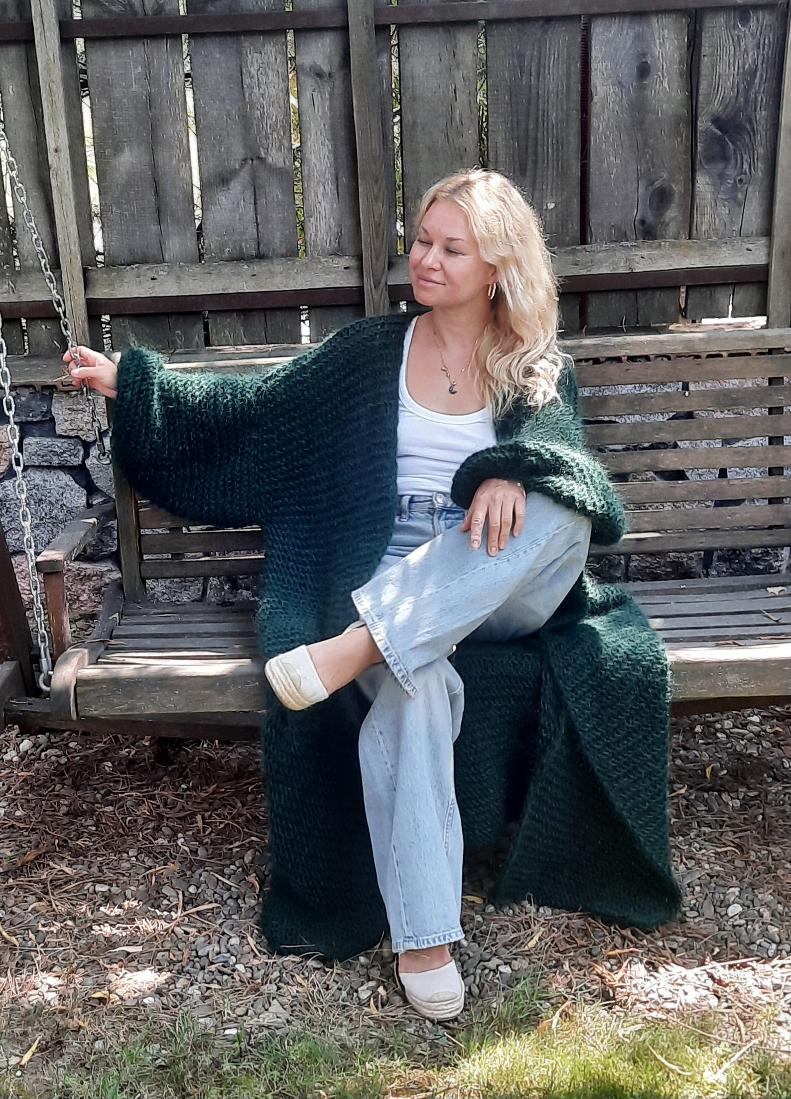 Hand Knit Mohair Maxi Cardigan - Long Green Boho Wool Cardi - Etsy