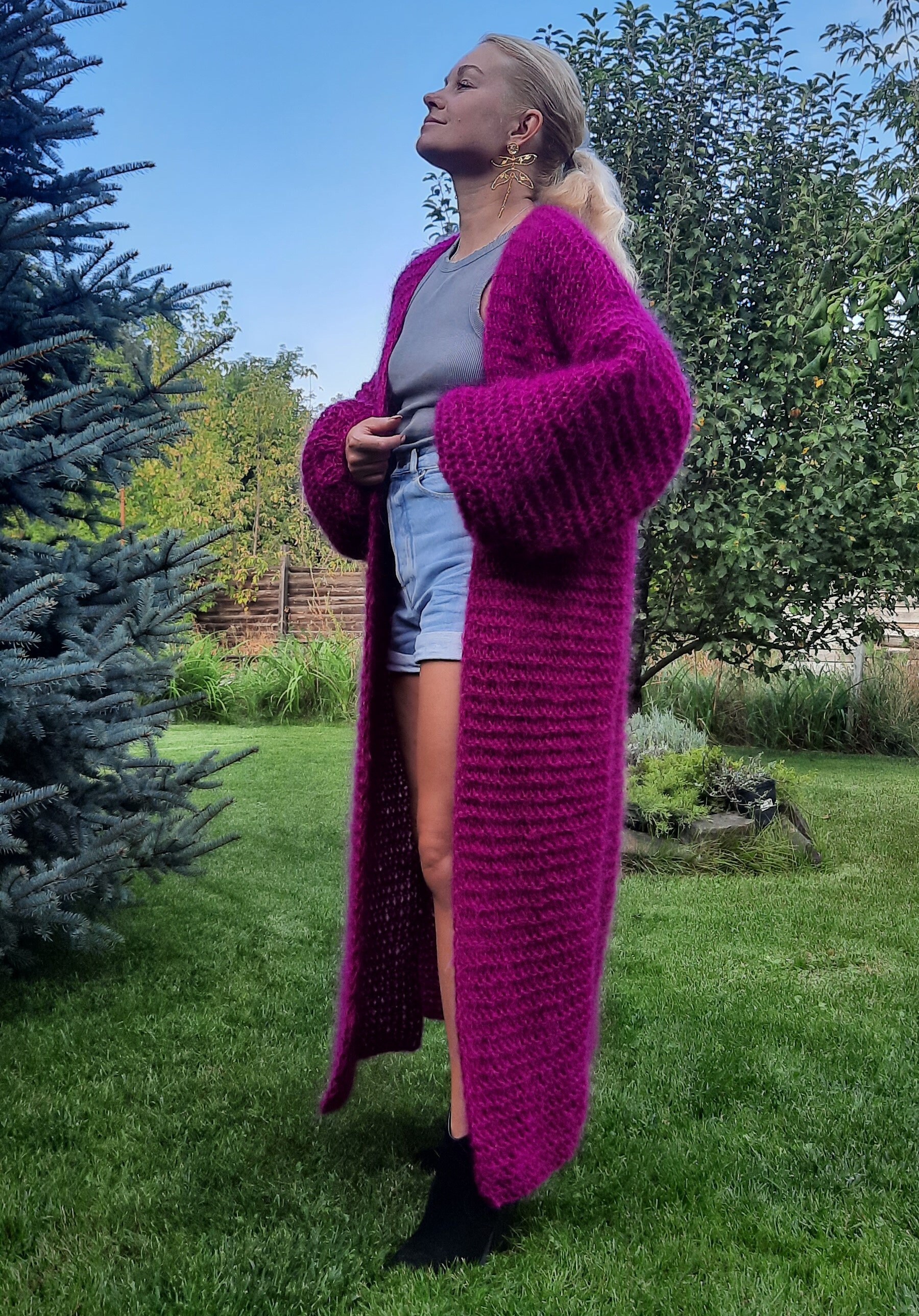 Long Mohair Cardigan, Chunky Knit Cardigan, Knitted Wool Cardigan ...