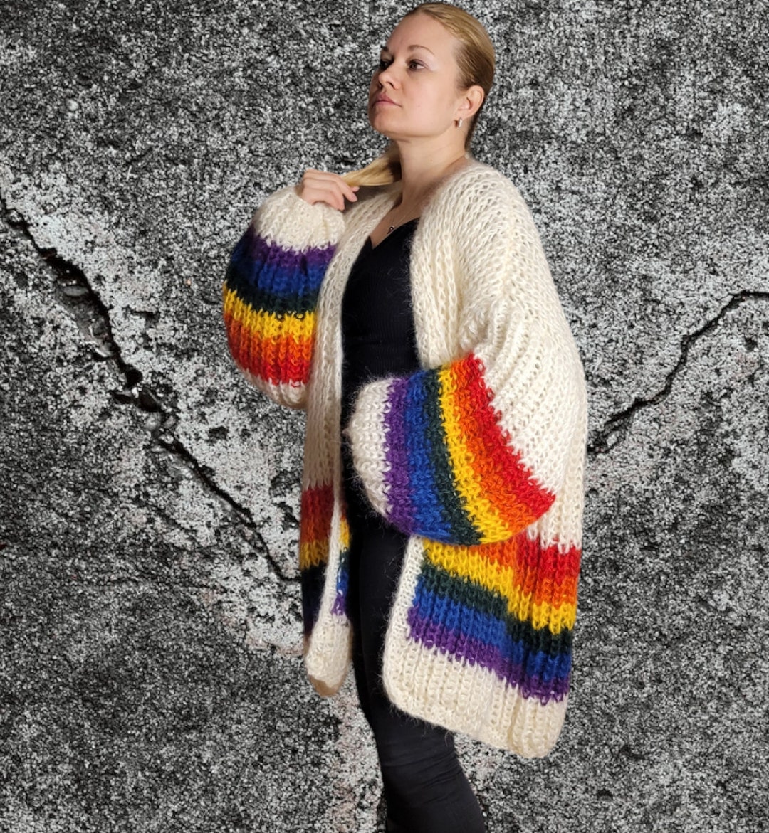 Rainbow Mohair Oversized Cardigan Striped Cardigan Pride LGBT Knitted ...