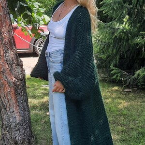 Hand Knit Mohair Maxi Cardigan - Long Green Boho Wool Cardi - Etsy