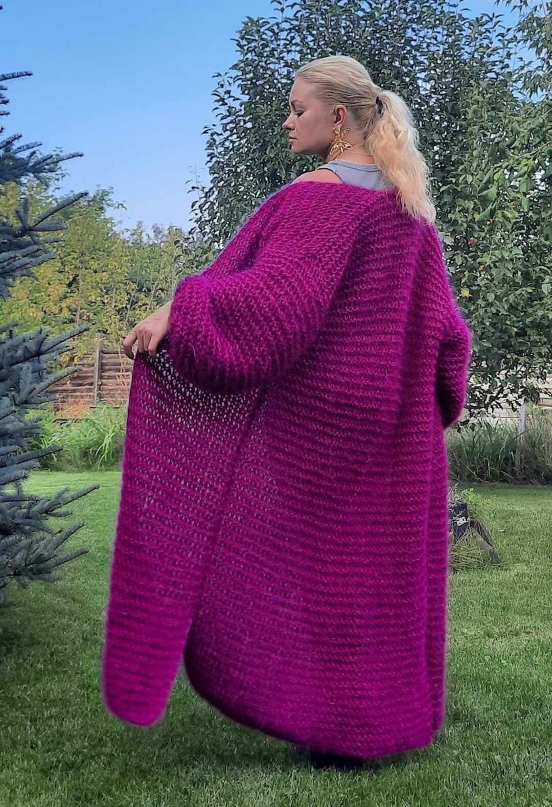 Long Mohair Cardigan, Chunky Knit Cardigan, Knitted Wool Cardigan ...