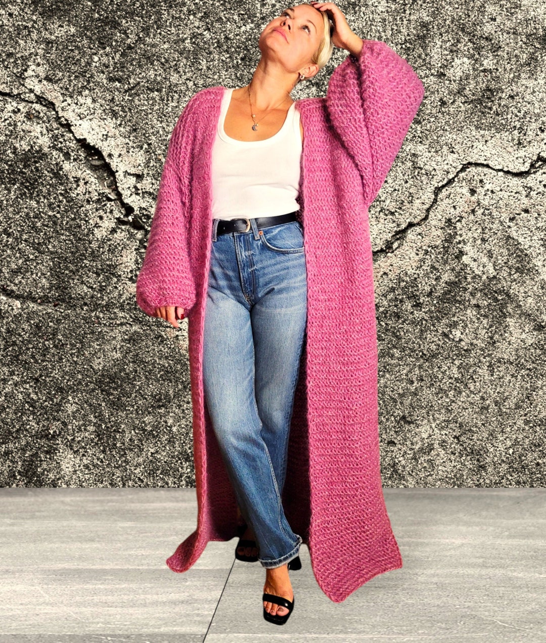 Rose Mohair Maxi Cardigan: Knitted Boho Long Cardigan - Etsy