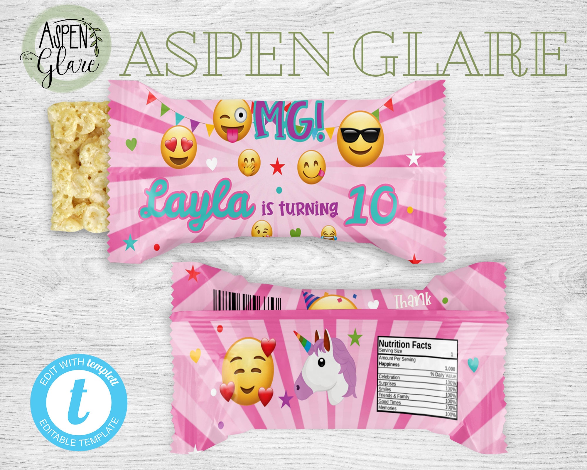 Digital Item ONLY Emoji Marshmallow Treat Template, Editable, Party ...