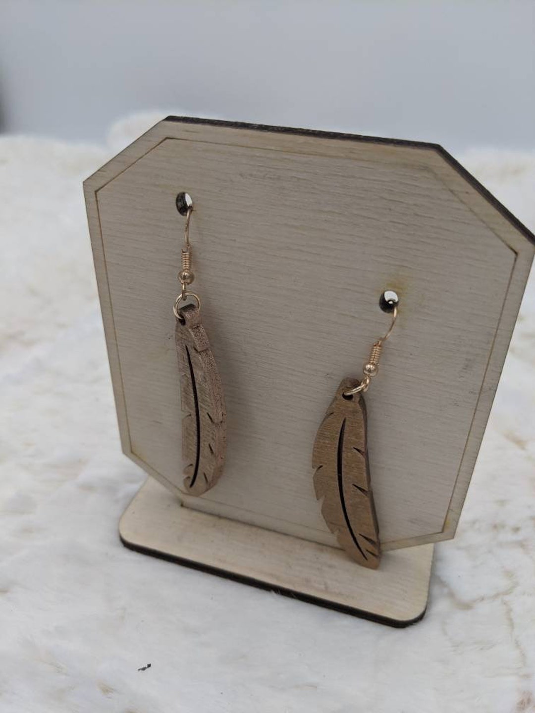 Laser Cut Feather Earrings Painted Bronze - Etsy