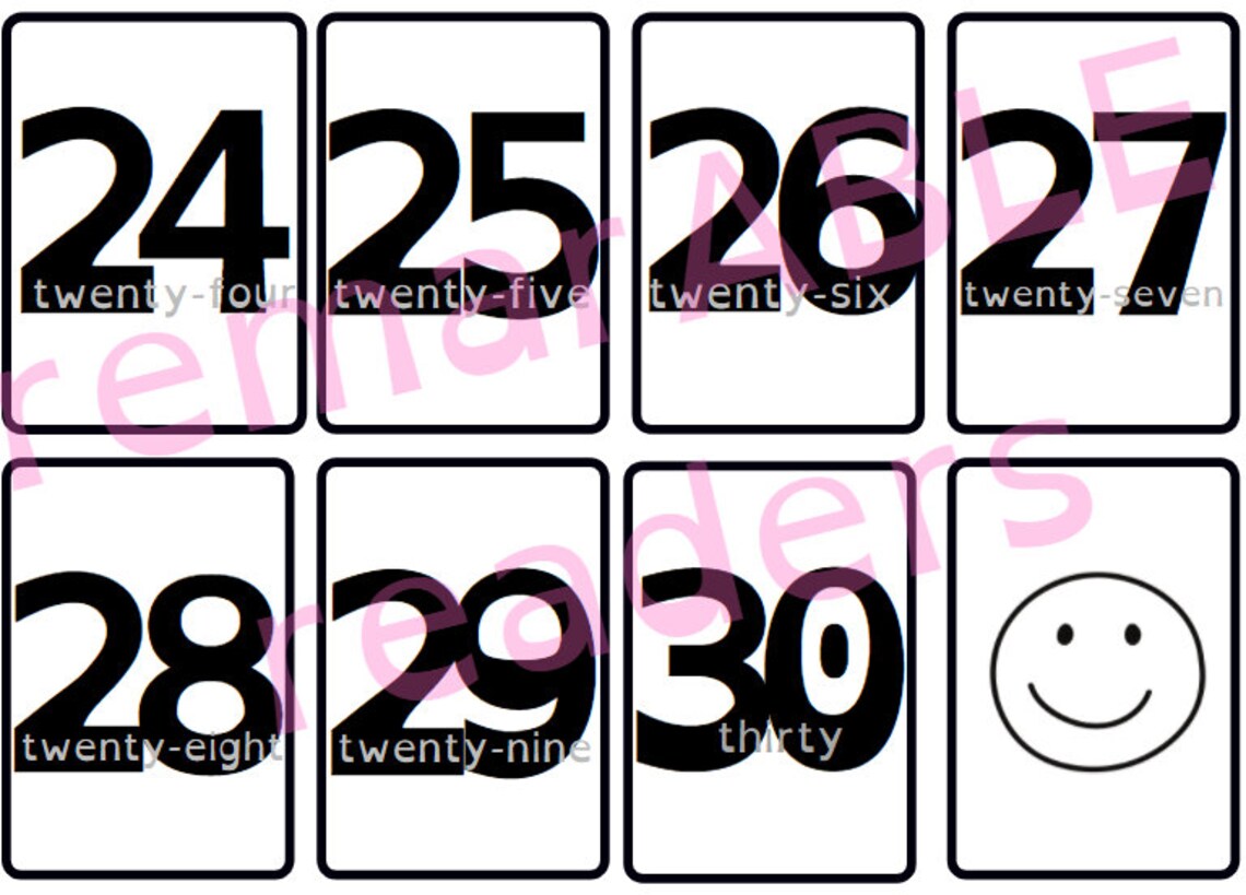 Digital Download Number Flashcards 1-30, Black&white - Etsy