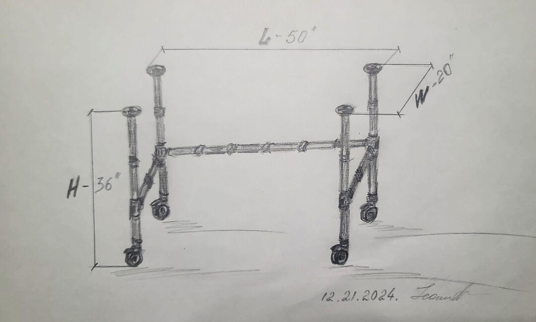 Pipe Legs W-20x H-36with Wheels 2 and Crossbar L-50 - Etsy