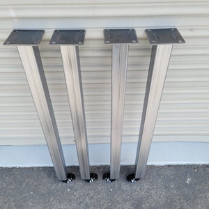 4 Square Metal Table Legs With Wheels: Raw Steel, 2x2 Inch - Etsy