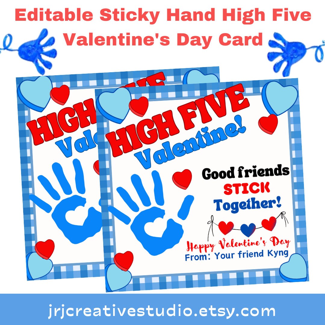 Editable Sticky Hand High Five Valentine's Day Card, Slime Hand, Sticky ...