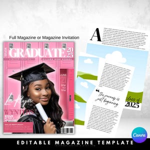 Editable Graduation Magazine Template Canva | Party Invitation ...