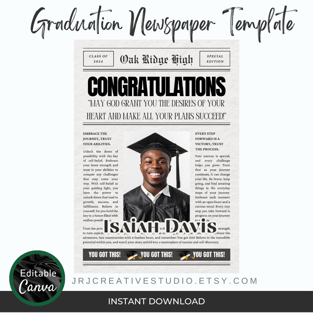 Newspaper Graduation Announcement Template, Graduation Newspaper ...