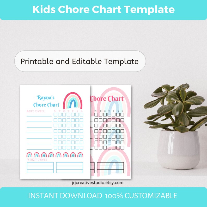 Editable Chore Chart for Kids Template, Kid's Chores Printable PDF ...