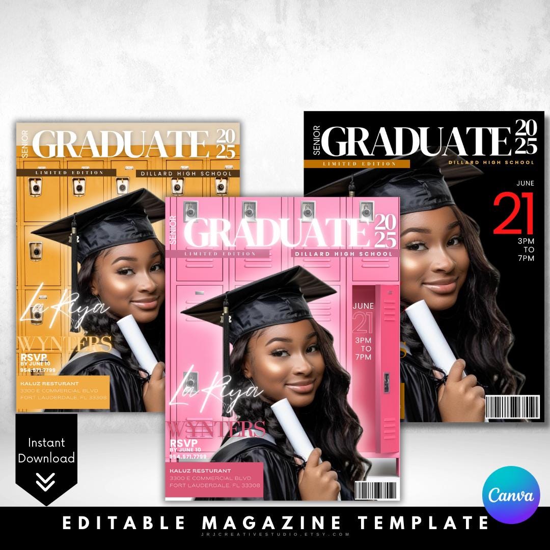 Editable Graduation Magazine Template Canva | Party Invitation ...