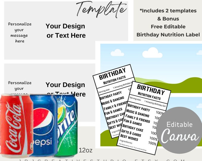 Pop Can 12oz 355ml Label Template, Drink Can Sticker Label Printable ...