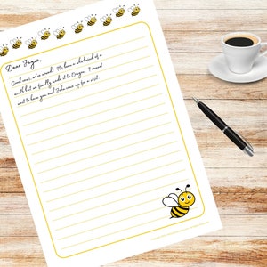 Bees PRINTABLE Stationary Set With Envelope Printable Stationary Paper ...