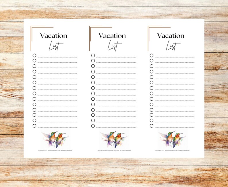 Hummingbird PRINTABLE Lists, Grocery List, Shopping List, to Do List ...