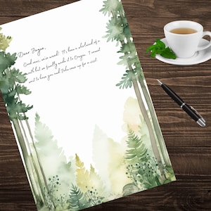 Forest Printable Stationary Set With Envelope, Writing Paper, US Letter ...