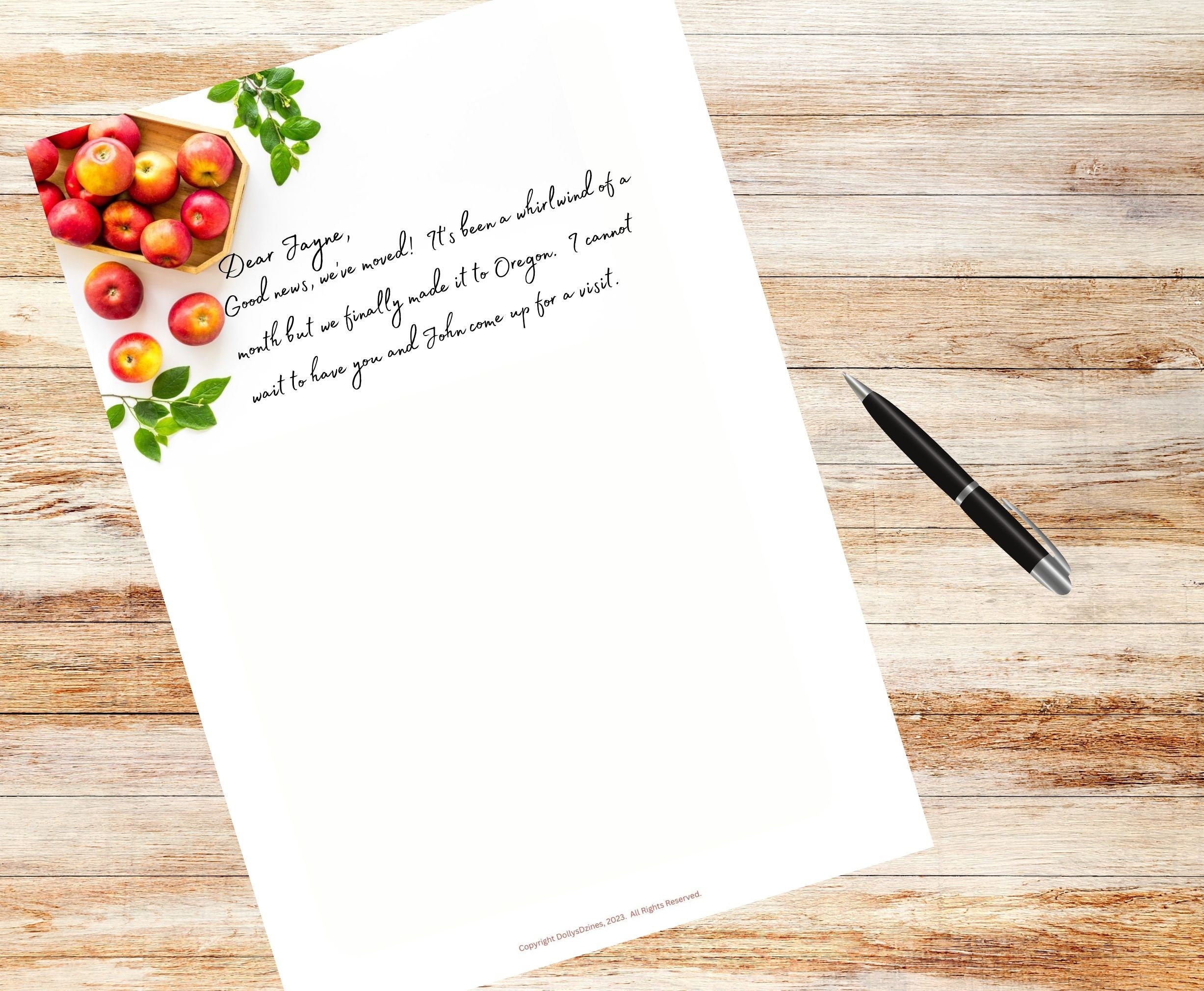 Apple Printable Stationary Set With Envelope, Writing Paper, US Letter ...