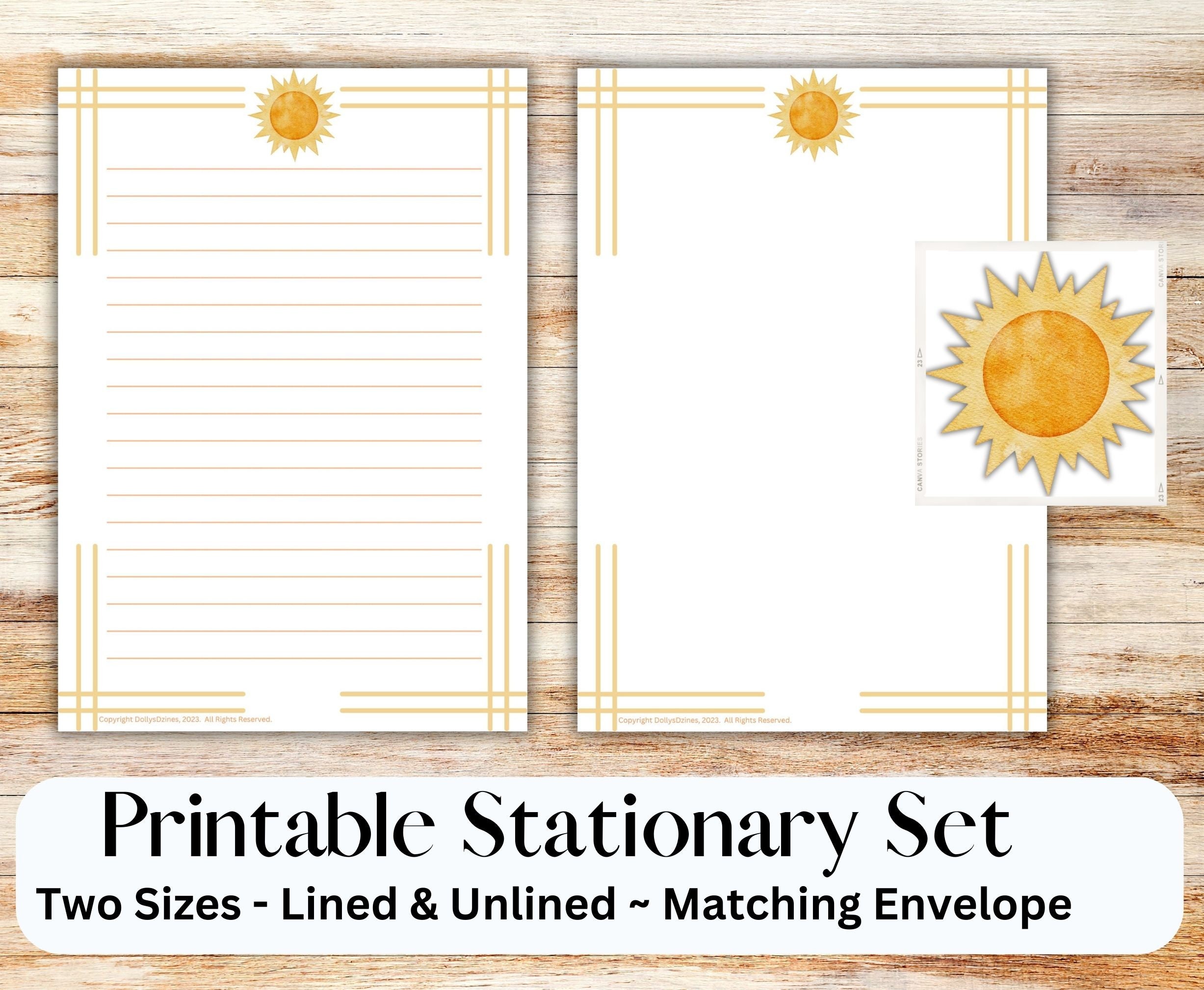 Sunshine Printable Stationary Set With Envelope, Writing Paper, US ...