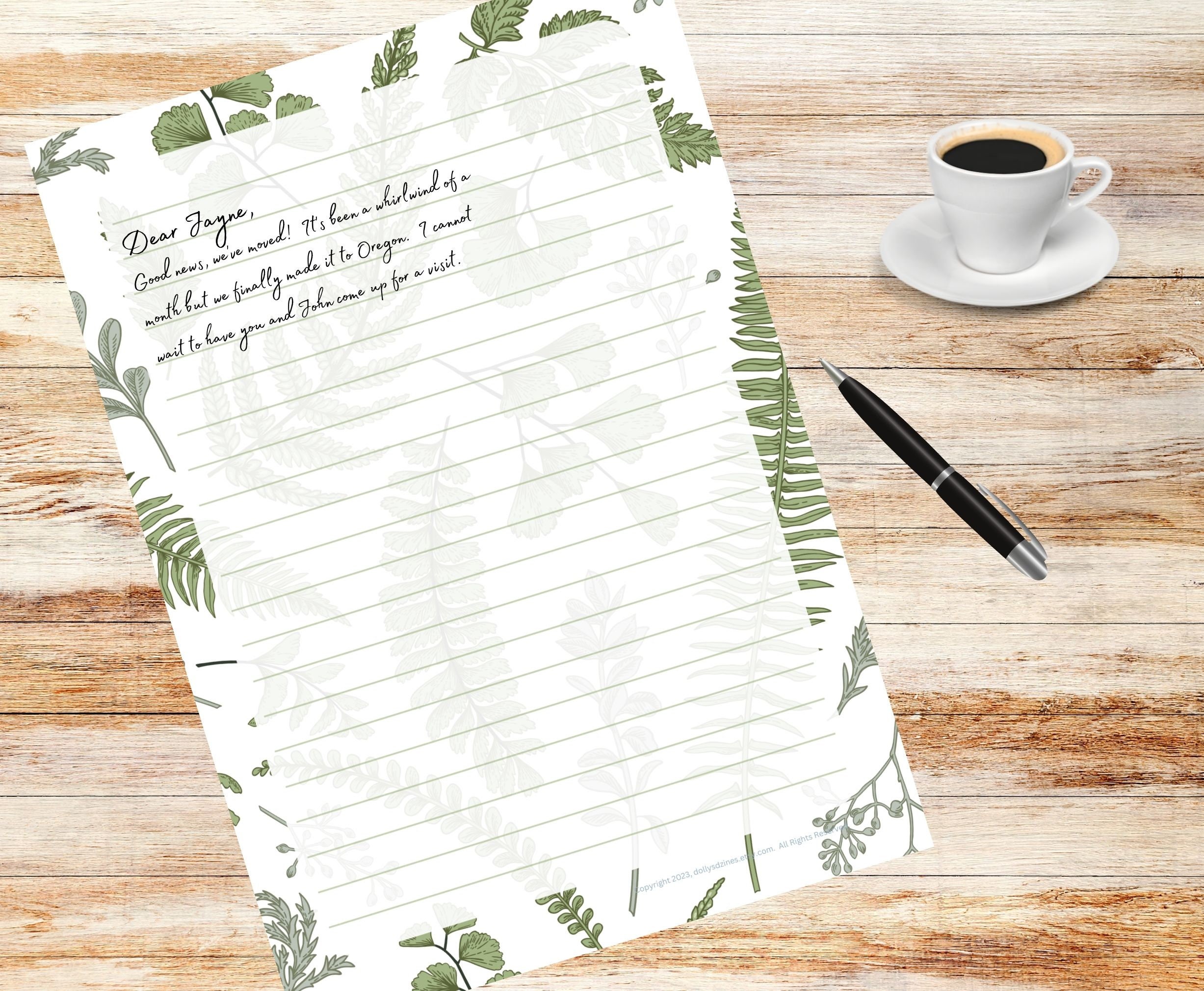 Botanical PRINTABLE Stationary Set With Envelope Printable Stationary ...