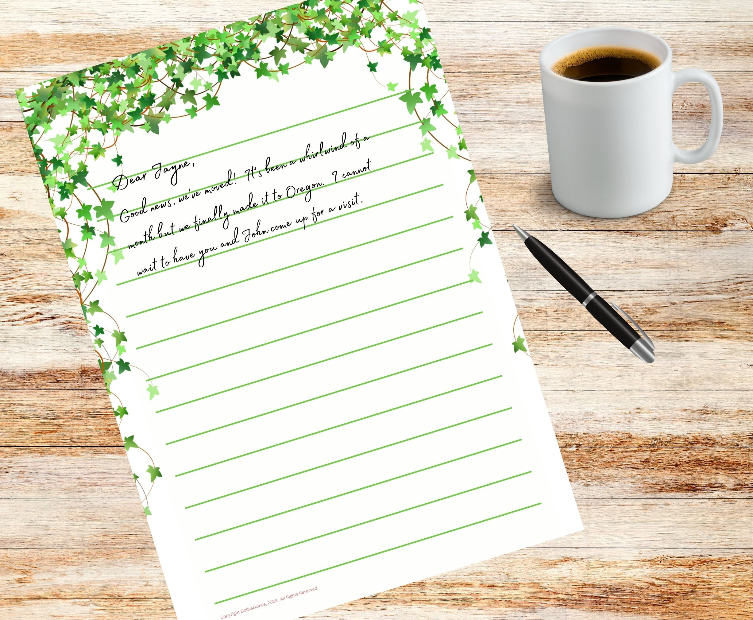 Ivy Printable Stationary Set With Envelope Writing Paper US - Etsy