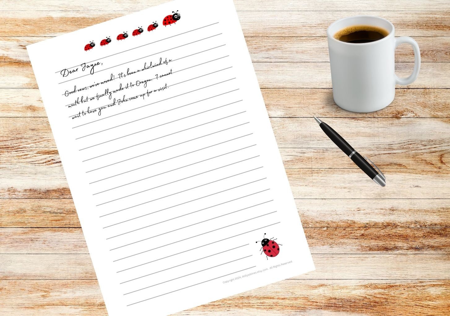 Ladybug Printable Stationary Set With Envelope Printable Stationary ...