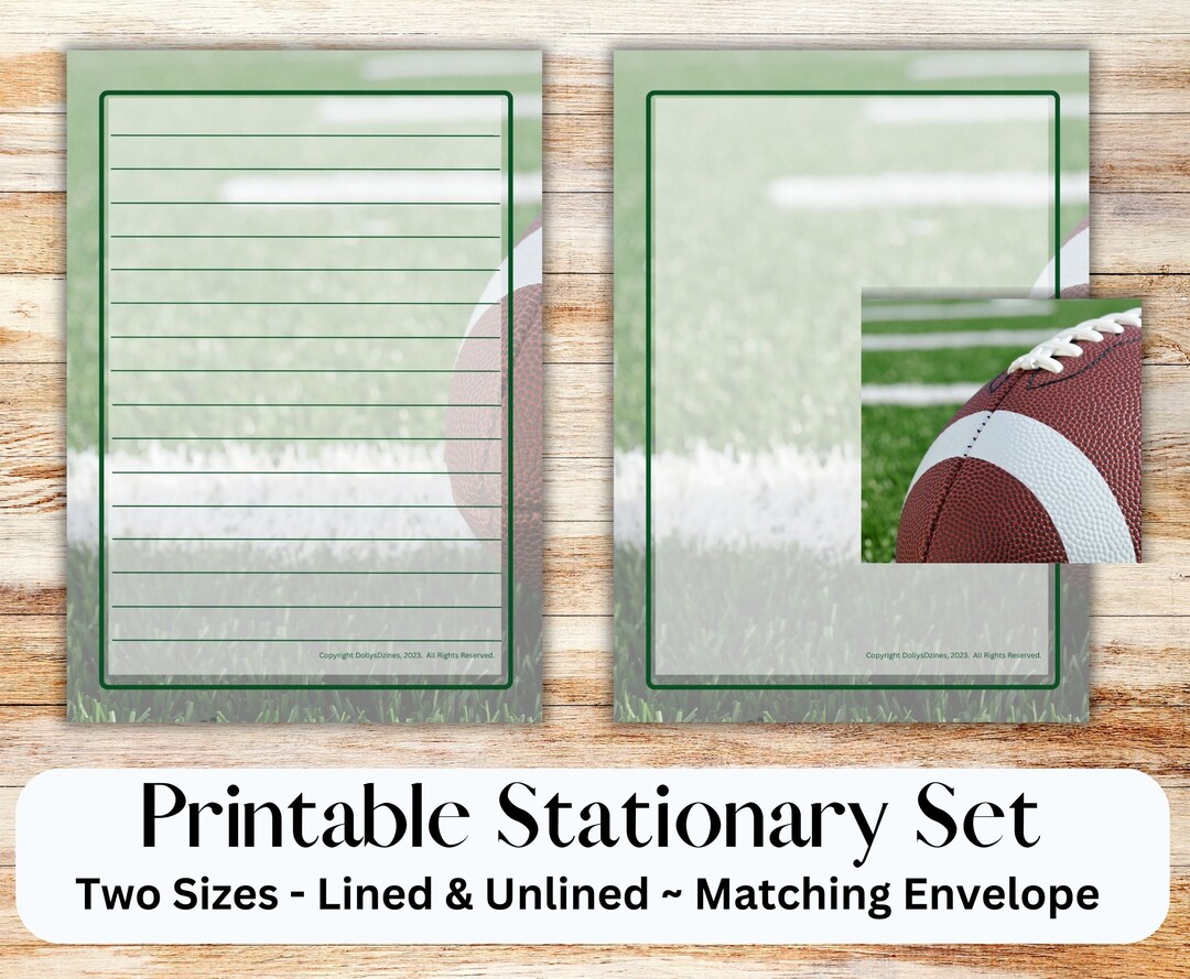Football Printable Stationary Set With Envelope, Writing Paper, US ...